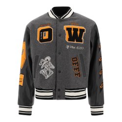 FW21 OFF-WHITE Bomber jacket Leather Varsity bomber jacket Grey ...