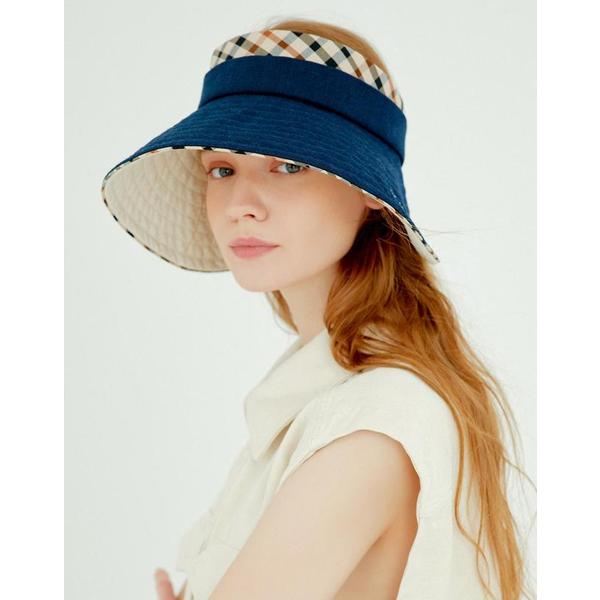 [DAKS HAT] 여성 네이비 체크배색 린넨 썬캡 DBHE1F107N2 - SSG.COM