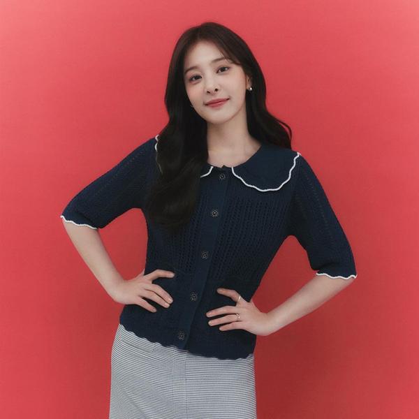 여성 [피어로즈] 물결 빅카라 5부 가디건 LCKTO392_BL - SSG.COM