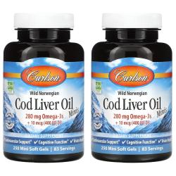 [해외직구] Carlson 칼슨 와일드 노르웨이 대구 간유 250미니소프트젤 2팩 - SSG.COM