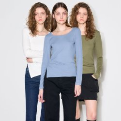 WOMAN U넥 리브드 롱 슬리브 티 [4COL] / WBD1L01508 - SSG.COM