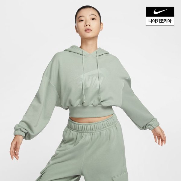 여성 나이키 오버사이즈 크롭 프렌치 테리 풀오버 후디 FV7778-370 - SSG.COM