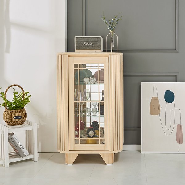한지 편백나무 원목 유리 장식장 600 - SSG.COM