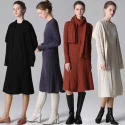 2SET [홈쇼핑방송/르오트(LeOT)] 울 블렌딩 플레어 니트 원피스+빅숄 SET - SSG.COM