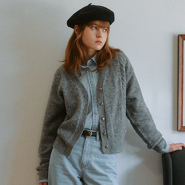 CABLE LINE V NECK CARDIGAN GRAY - SSG.COM