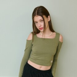 CUT SHOULDER LS T-SHIRT [KHAKI] - SSG.COM