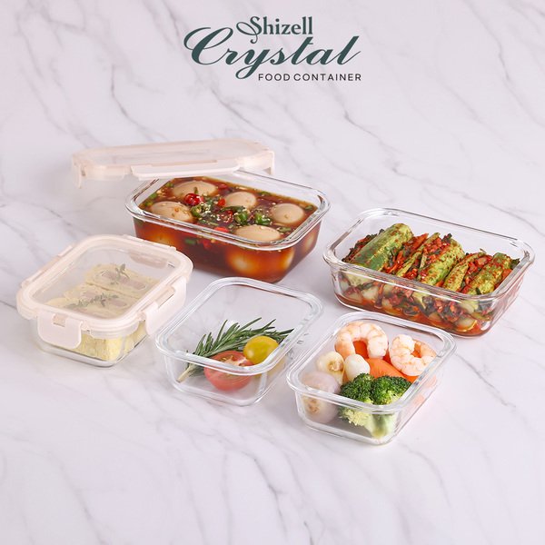 [Shizell] 쉬젤 크리스탈 내열밀폐용기 직사각5종세트(직사각400ml x 3ea+640ml x 2ea) - SSG.COM