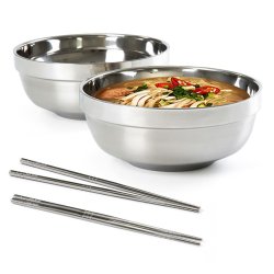 스텐 면기 18cm 2P+젓가락 2벌세트 라면 냉면 국수 이중그릇 - SSG.COM