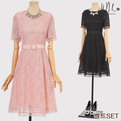 윈(une) [벨트SET]명품이중레이스페미닌원피스 - SSG.COM