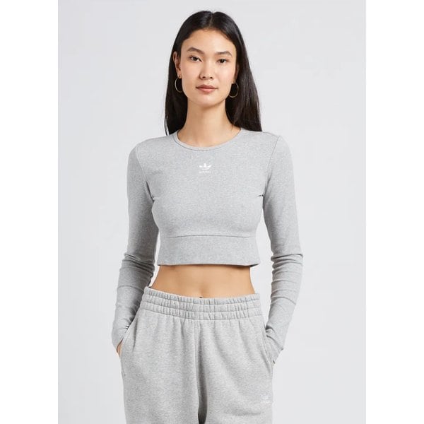 [여성] 에센셜 립 긴팔티 IJ5386 아디다스오리지널 크롭티 캐주얼 슬림핏 긴팔티셔츠 그레이 - SSG.COM