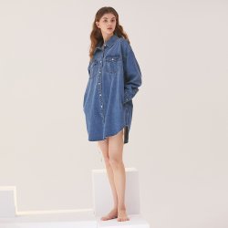 STRING DENIM LONG SHIRT DEEP BLUE - SSG.COM