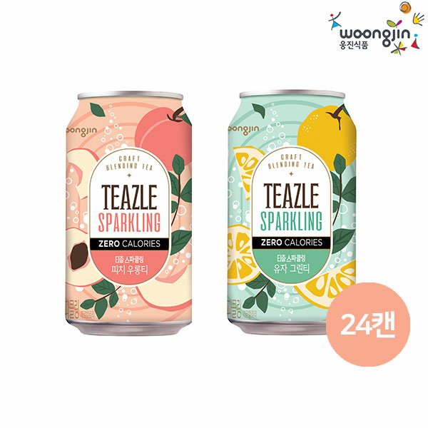 웅진식품 티즐 스파클링 피치우롱티 유자그린티 340ML 24캔, 믿고 사는 즐거움 SSG.COM
