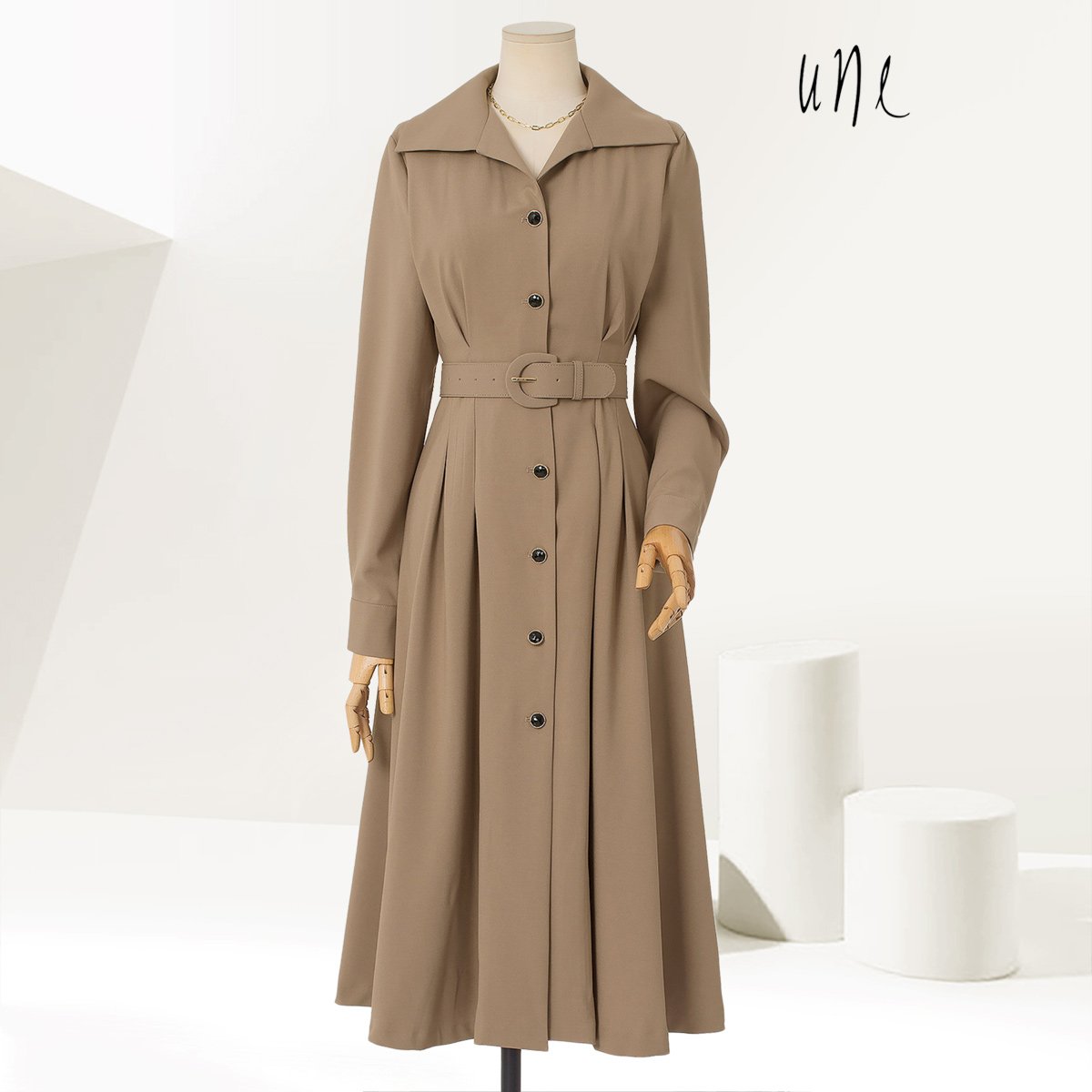 윈(une) [벨트SET]뉴트로와이드칼라 버튼원피스 - SSG.COM