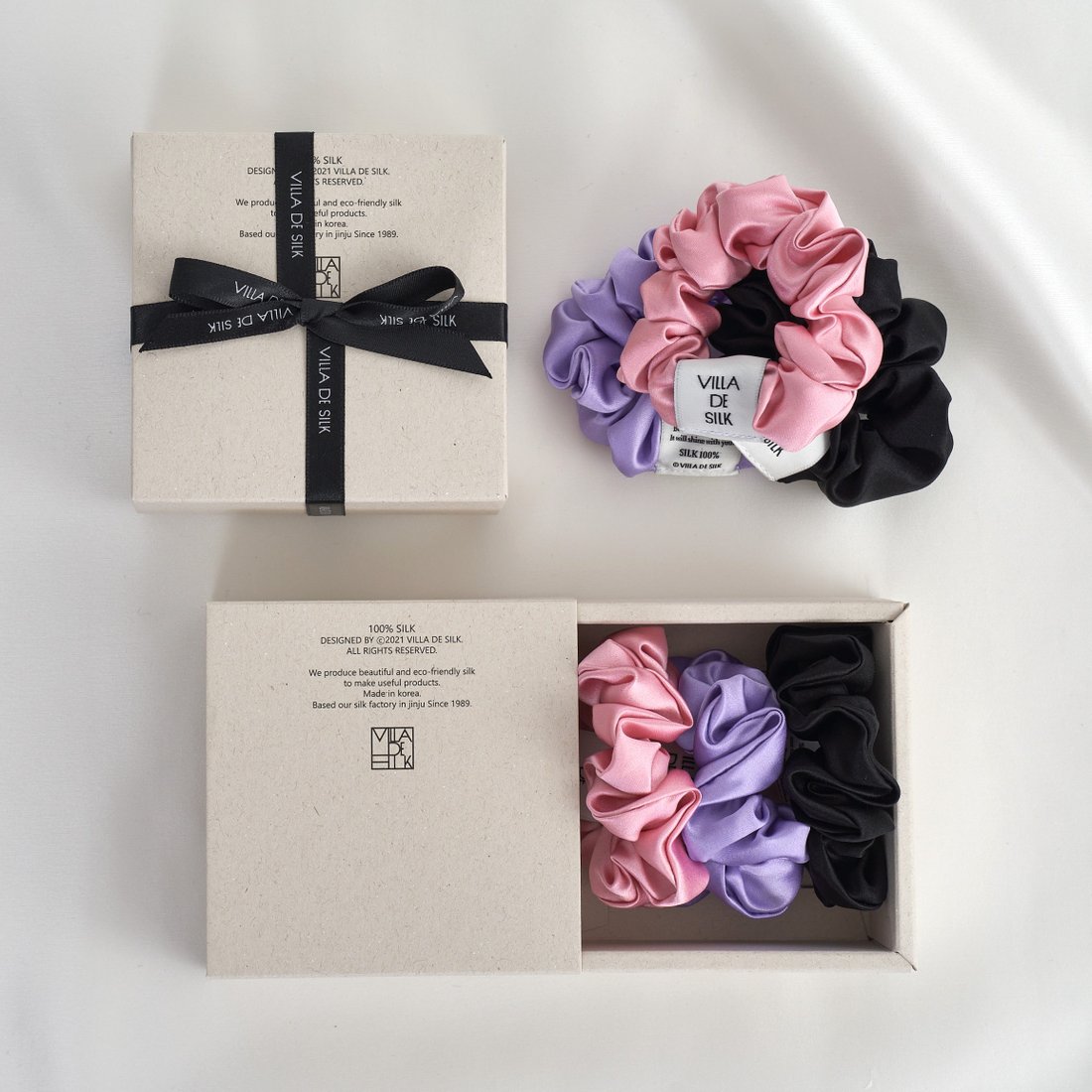 Baby scrunchie 3set (Pink/Purple/Black) 실크 스크런치 세트, 신세계백화점