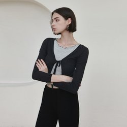 여성 요가복 DEVI-T0063-차콜 필라테스 리본 크롭 가디건 - SSG.COM