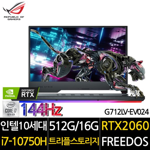 ASUS G712LV-EV024 10세대 i7/NVME512G/16G/144Hz/RTX2060/FHD IPS레벨/트리플스토리지 ...