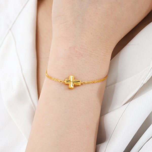 24K 순금 팔찌 빛살 컷팅 십자가 3.75g+18K 잠금장식 - SSG.COM