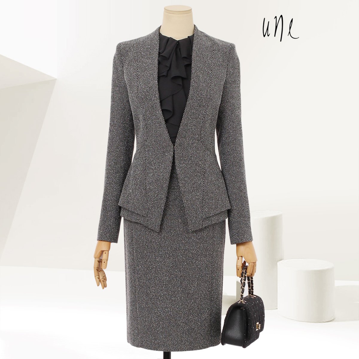 윈(une) [SET][77까지]노칼라 윙패널자켓+스커트SET - SSG.COM