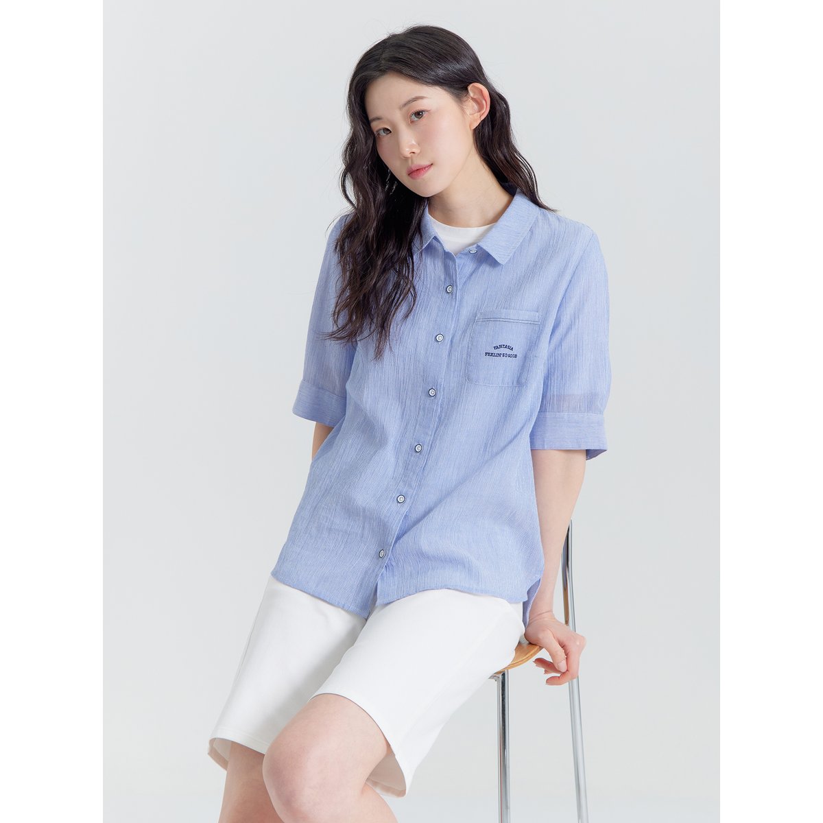 잔스트라이프 자수 블라우스 LCWSP535_BL - SSG.COM