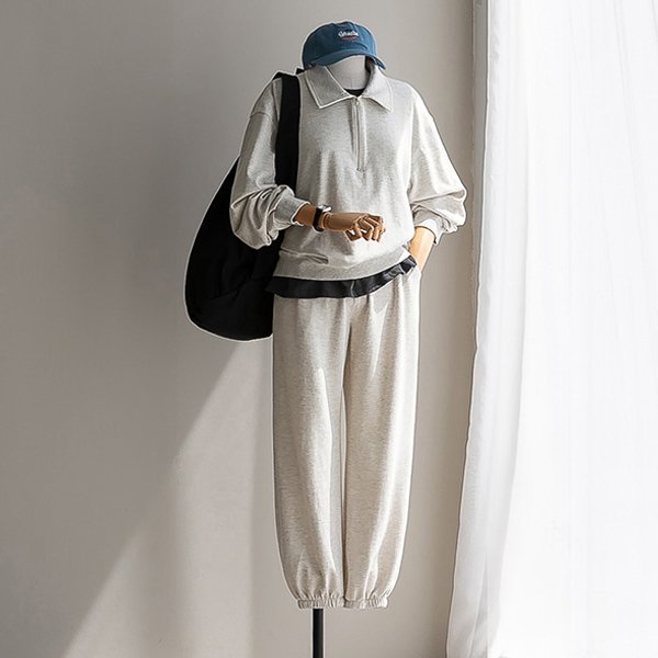 (안나앤플러스) A. 로인 반집업 조거 세트[세트DM374] 빅사이즈 - SSG.COM