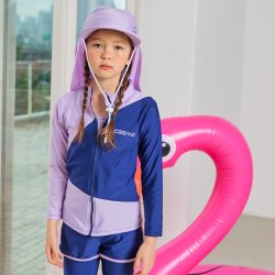 아이스샌드 주니어 아동 여아 집업 래쉬가드+플랩캡 초등학생 수영복 세트 BR-233106 - SSG.COM