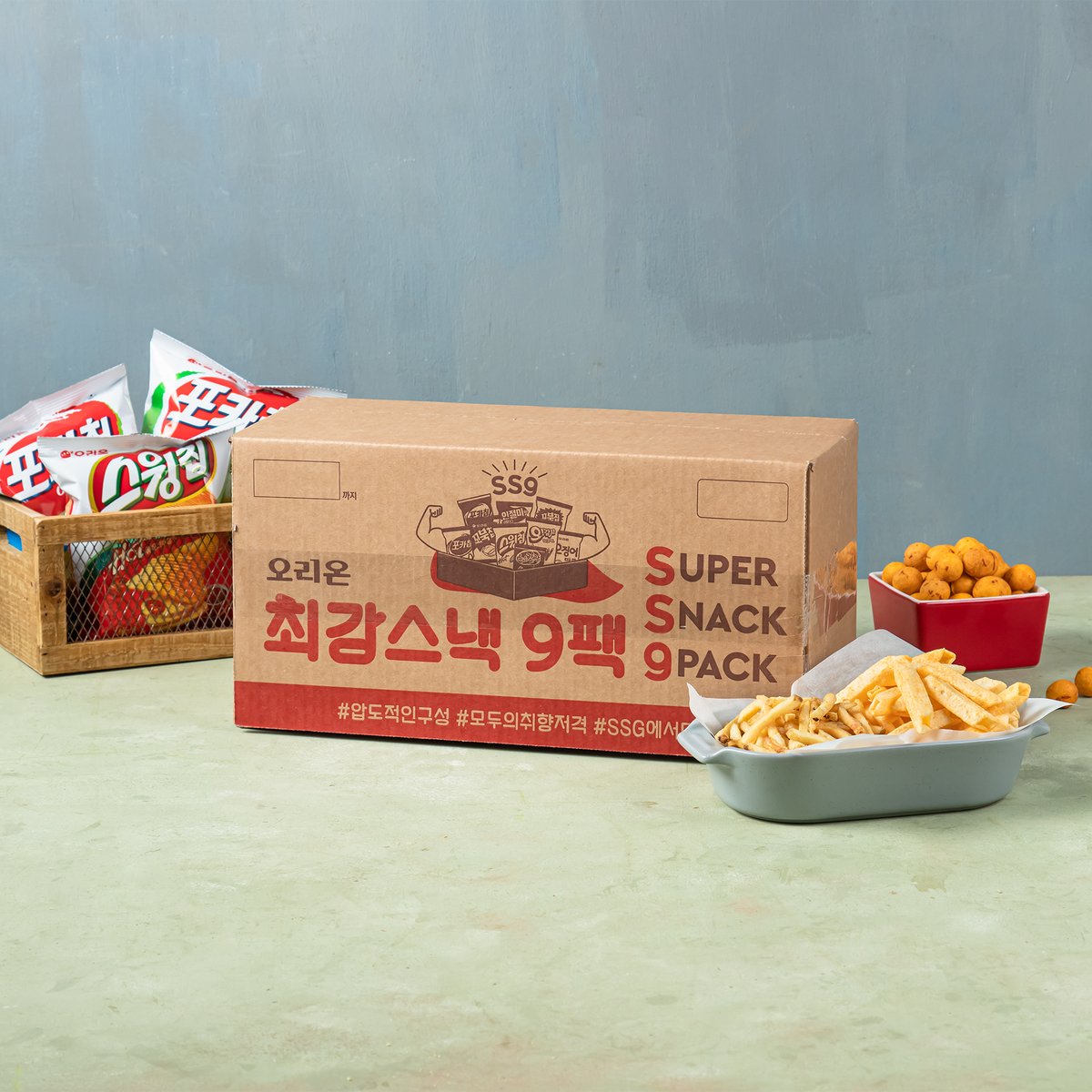 오리온 최강스낵9팩 (Super Snack 9) 364g[포카칩2종*꼬북칩3종*오징어땅콩*스윙칩*오!감자*눈을감자] - SSG.COM