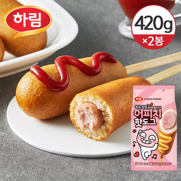 [냉동] 하림 촉촉팡팡 프리칸델소시지 어피치핫도그 420g(70g 6입) 2봉 (총12입) - SSG.COM