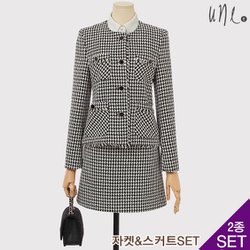 윈(une) [SET][울혼방]프린지버튼포켓울체크자켓+스커트SET - SSG.COM