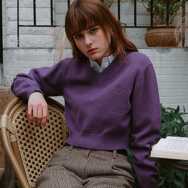 V NECK CROP KNIT PURPLE - SSG.COM