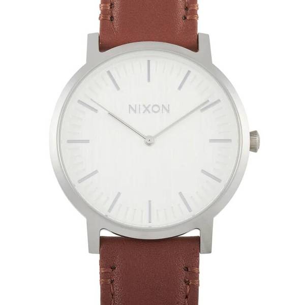 3986120 Nixon Porter Leather Silver/Brown 40mm Stainless Steel Watch ...