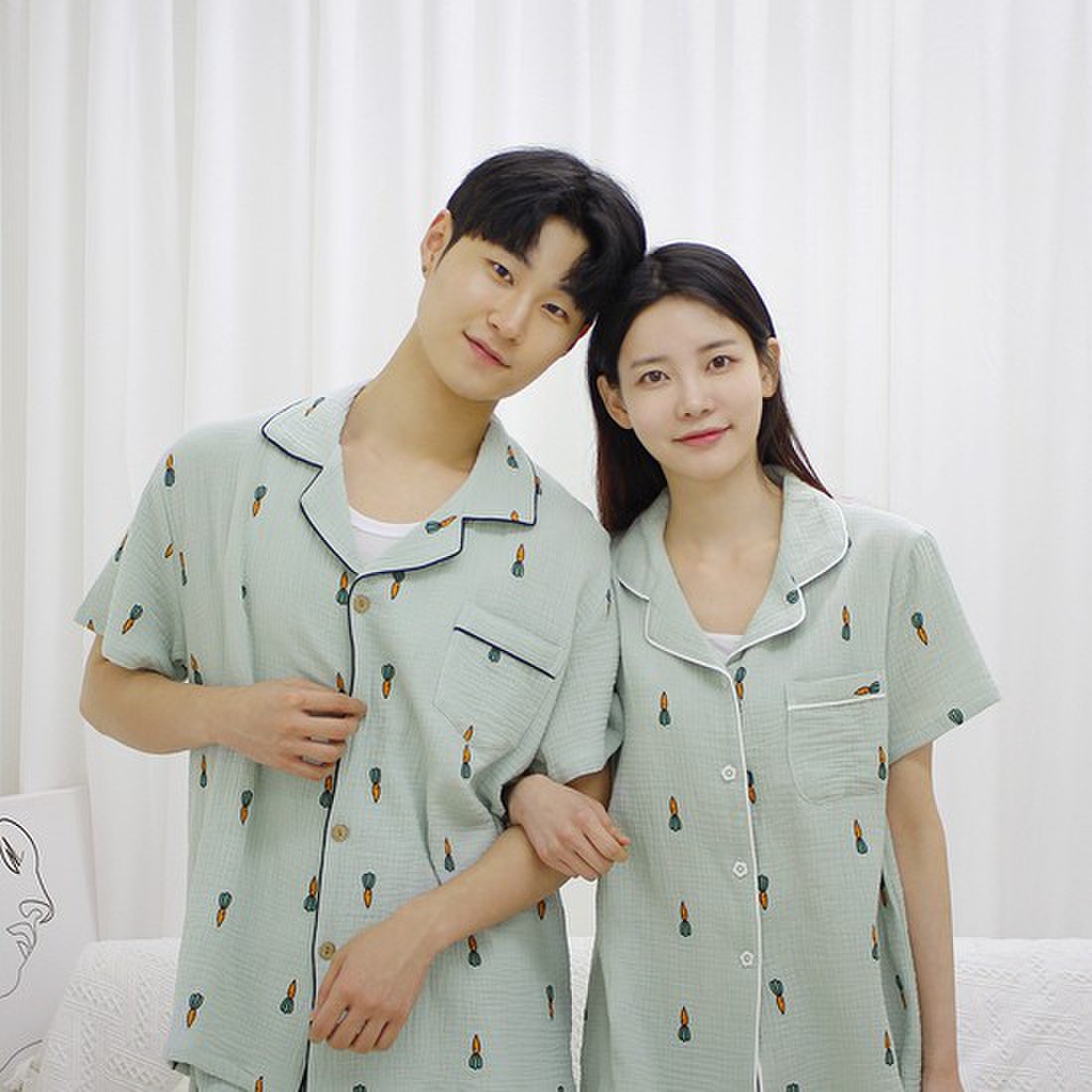 1300K 순면 당근 커플 잠옷 파자마 홈웨어 반팔 세트, 믿고 사는 즐거움 SSG.COM