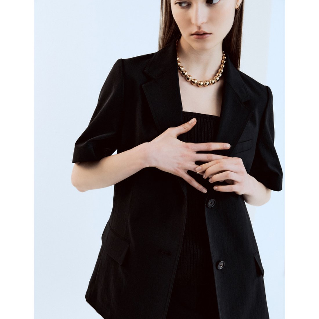 [HSJA-3B501][CITY ESSENTIAL] 헤지스레이디스 싱글 버튼 단색 뒷면 트임 반팔 자켓, 믿고 사는 즐거움 ...