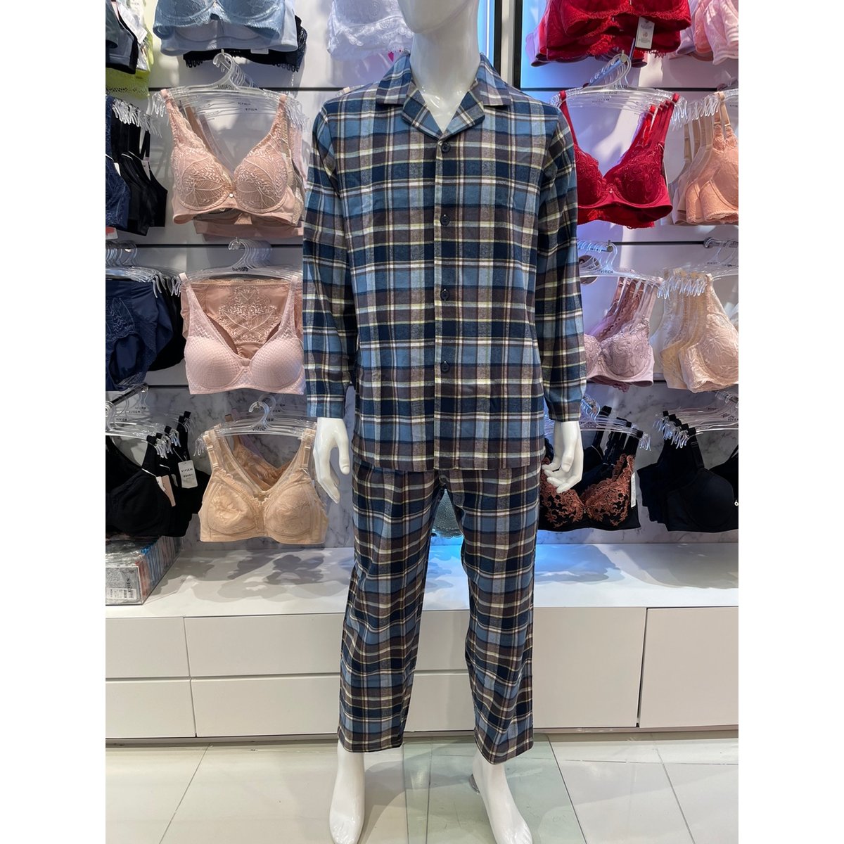 [부산점] 바바라 더블 체크 남성 파자마세트 AMP4925B BL - SSG.COM