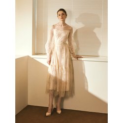 IABET / Glitter Lace Heart-Neck Long Dress(light beige) - SSG.COM