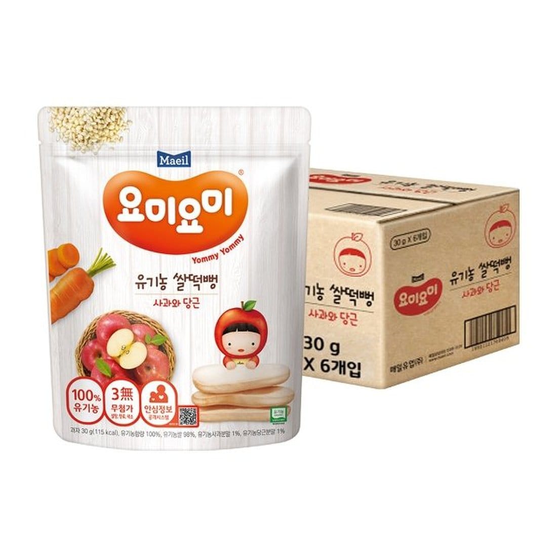 요미요미 유기농 쌀떡뻥 사과와 당근 30g 6팩, 믿고 사는 즐거움 SSG.COM