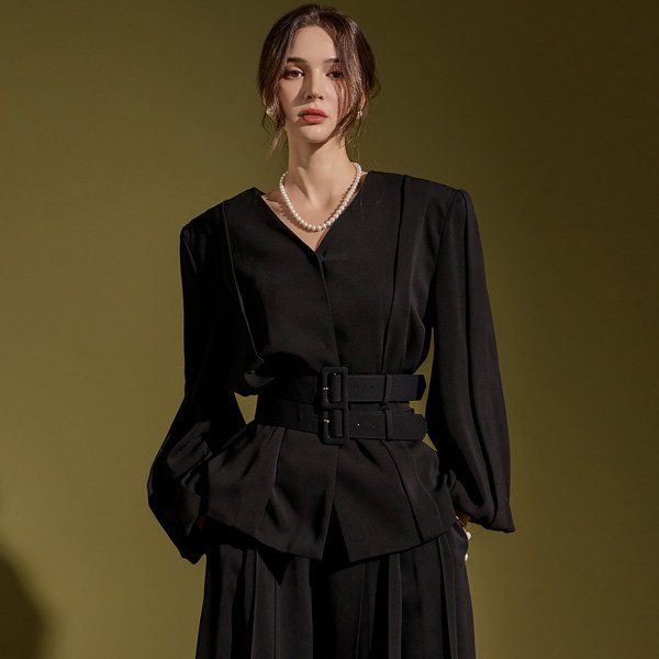 [딘트] J9114 로엔 카라리스 핀턱 패드 싱글 자켓(벨트SET)/블랙 - SSG.COM