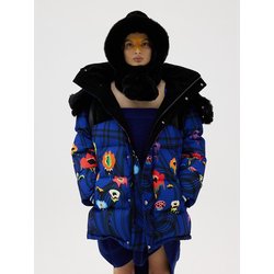 Blue Melting Flowers Hooded Puffer-Down - SSG.COM