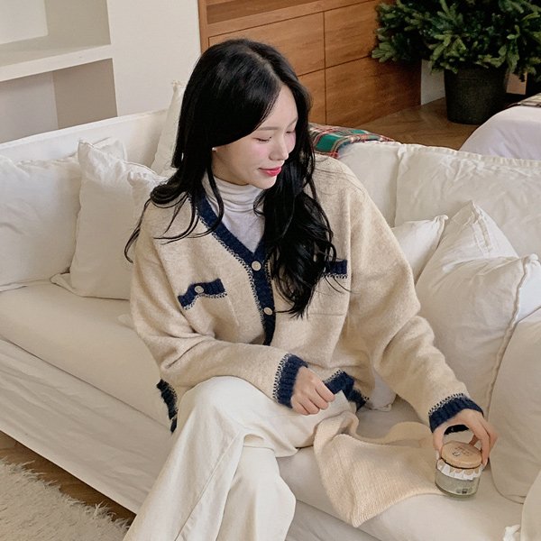 [울함유][MADE] 크레디 브이넥 배색 포켓 울 니트가디건[44~110] - SSG.COM