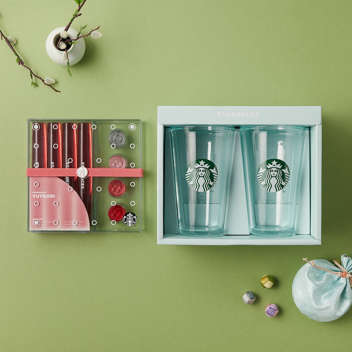 [쓱머니 5%적립][스타벅스] [설기프트] 사이렌 기프팅 글라스 세트 500ml (2P) + 윷놀이 세트 - SSG.COM