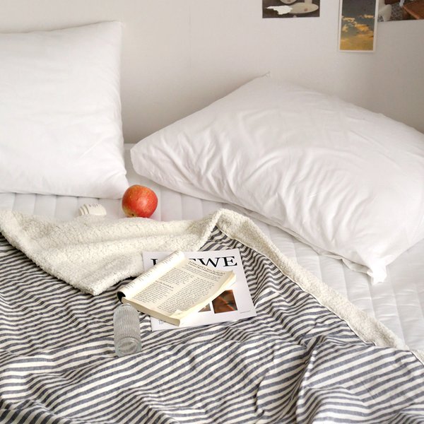 미드센추리 미야 그레이 스트라이프 양털 양면 담요 캠핑 이불 2size - SSG.COM