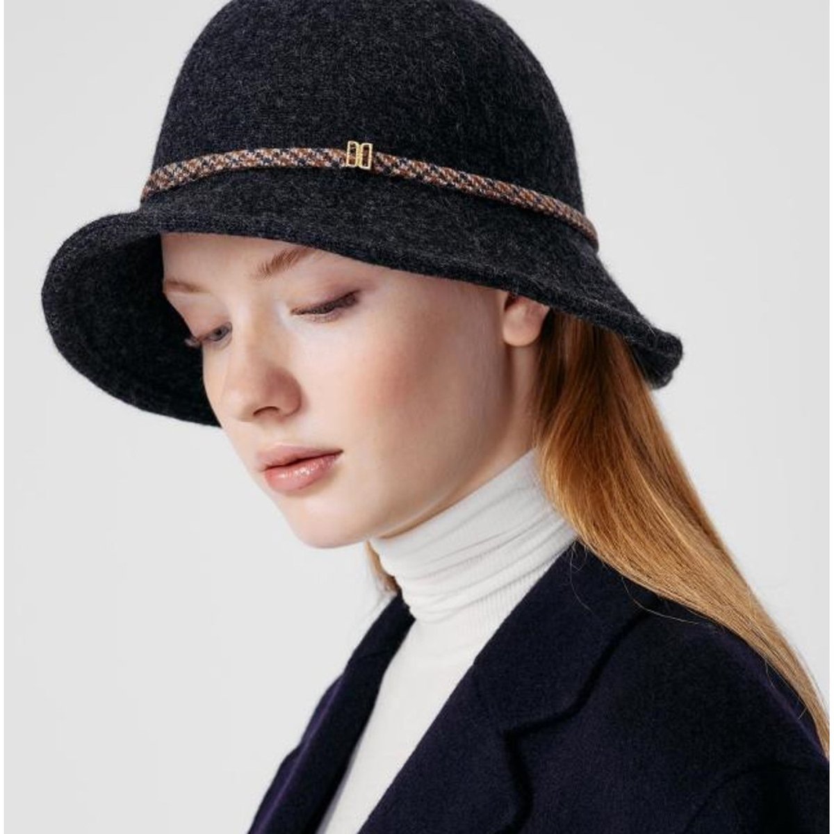 DBHE3F714G3[DAKS HAT]그레이울혼방 체크라인 골드DD 로고 여성 버킷햇 - SSG.COM