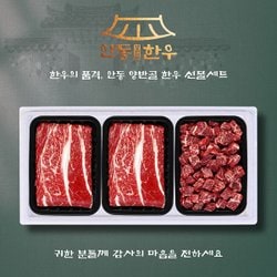 [안동양반洞한우] 1등급 한우 정육 선물세트 2호 1kg [ 불고기300g x 2, 국거리 400g] - SSG.COM