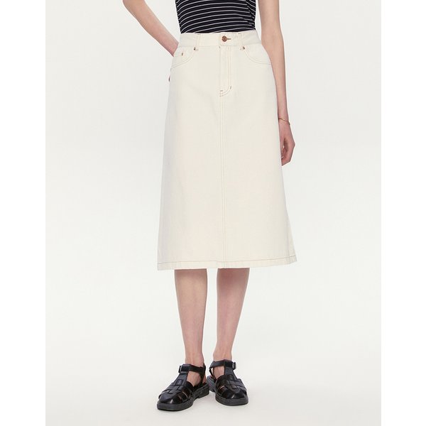 [23FW] [50%세일]에크루 A라인 데님 미디 스커트 HSSK3C751IV - SSG.COM