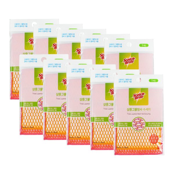 3M 삼중 양면 그물 망사 수세미 1P x 10개 (10입) - SSG.COM
