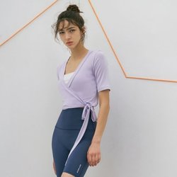 여성 요가복 DEVI-T0066-라벤더 필라테스 발레 스트랩 가디건 반팔티 - SSG.COM