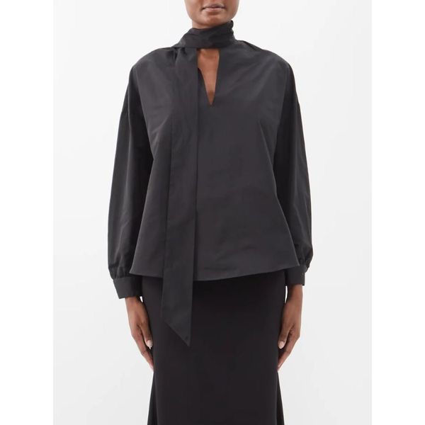 24 SS 발렌티노 가라바니 여성 Scarf neck cotton blend micro faille blouse 1514281 ...