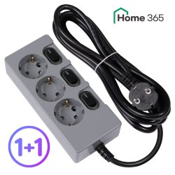 1+1 홈365 국산 개별 스위치 멀티탭 3구 3m 그레이 블랙 / 16A 멀티콘센트 - SSG.COM