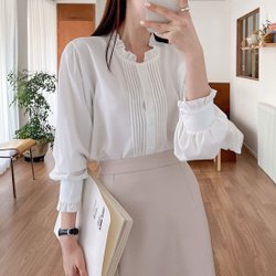 H스타일(BL)2408프릴플리츠블라우스 봄 긴팔 블라우스 브라우스 BL 하객룩 셔츠 남방 미시 - SSG.COM