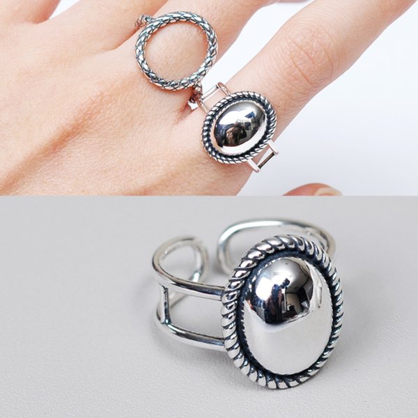 실버 오벌 볼록버튼 두줄 오픈반지 925 SILVER - SSG.COM