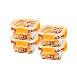 글라스락 스마트 퓨어 오븐 정사각 440ml 4조 (주황) - SSG.COM
